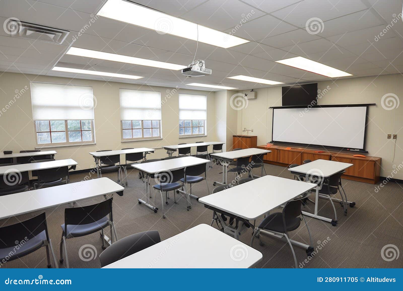 Classroom with Interactive Whiteboard, Projector and Seating for ...
