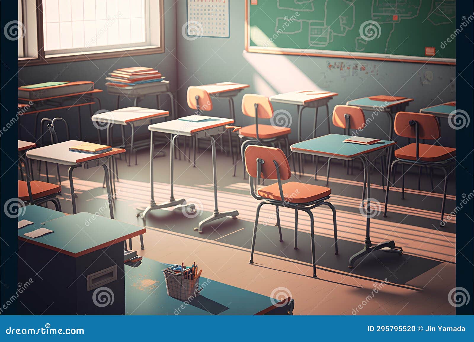 Classroom Interior with Desks and Chairs. 3d Render Illustration Stock ...
