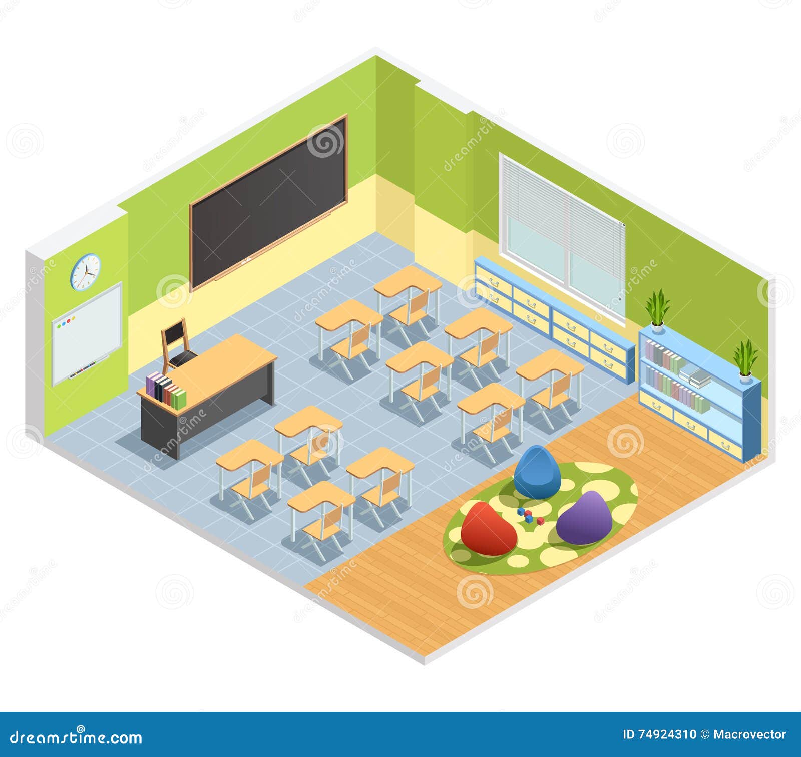 Classroom Interior Isometric Poster Stock Vector - Illustration of ...