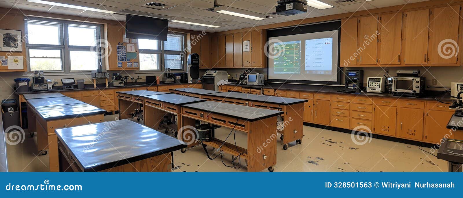 Classroom Interior with Lab Tables and Equipment Stock Illustration ...