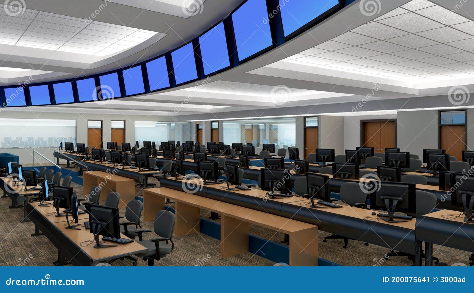 Classroom Interior with Monitors Stock Illustration - Illustration of ...