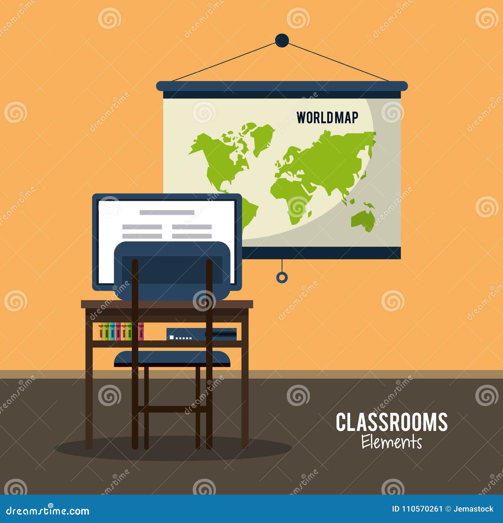 Classroom interior room stock vector. Illustration of desk - 110570261