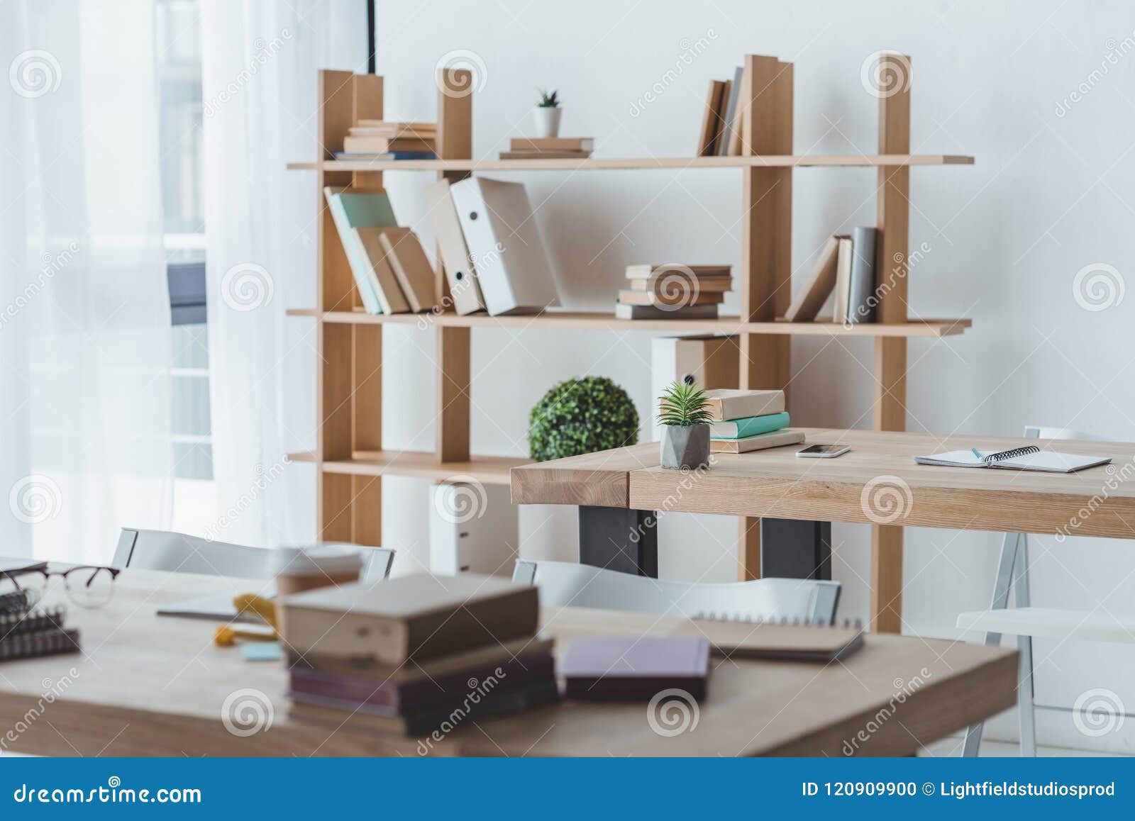 Classroom Interior with Shelf and Books Stock Photo - Image of room ...