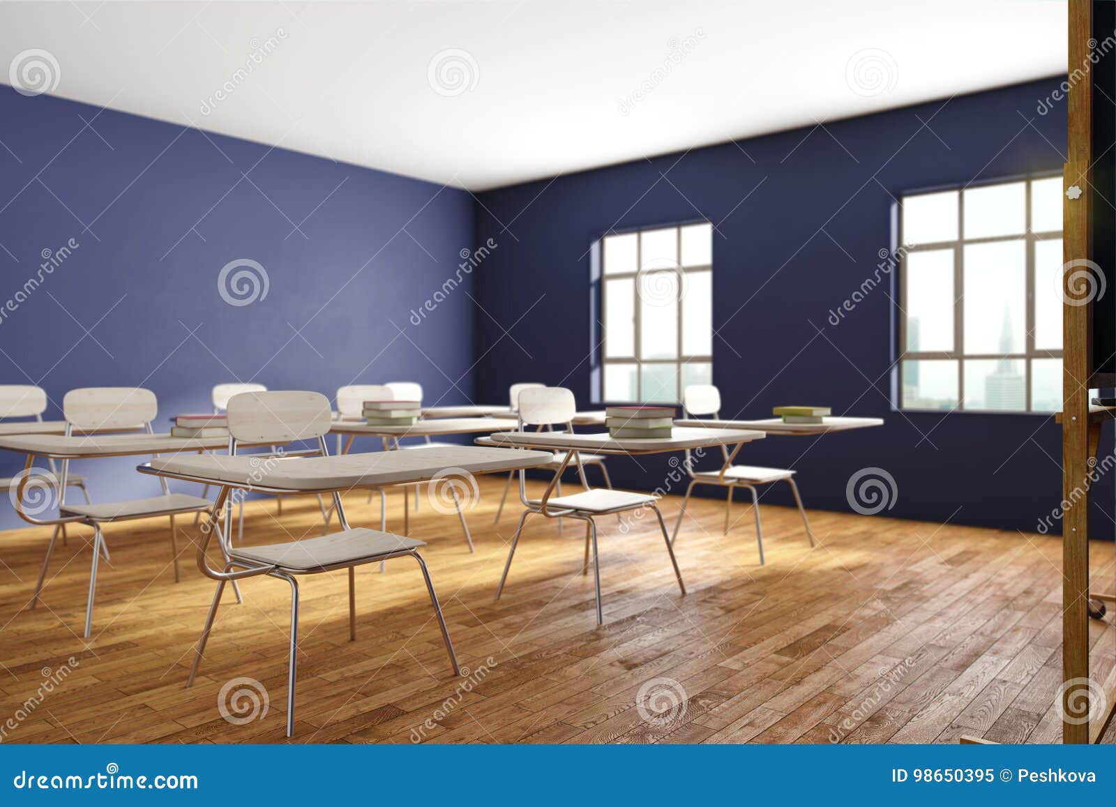 Classroom interior side stock illustration. Illustration of loft - 98650395