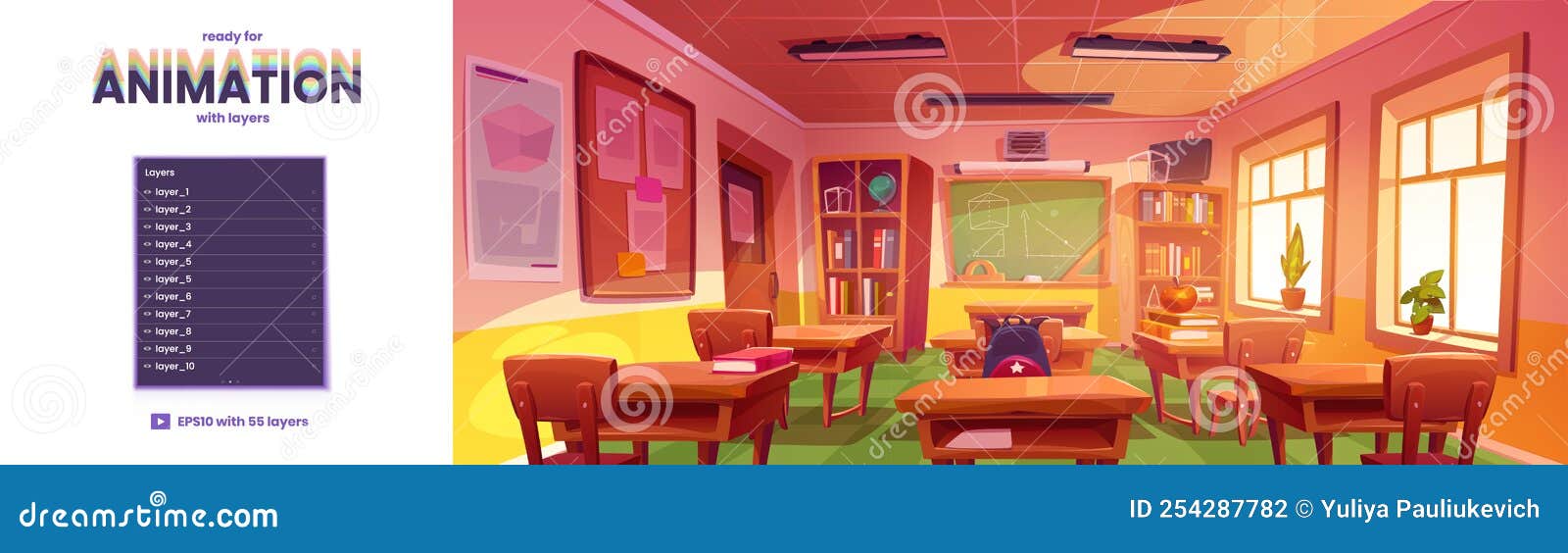 Classroom Interior Template Ready for Animation Stock Vector ...