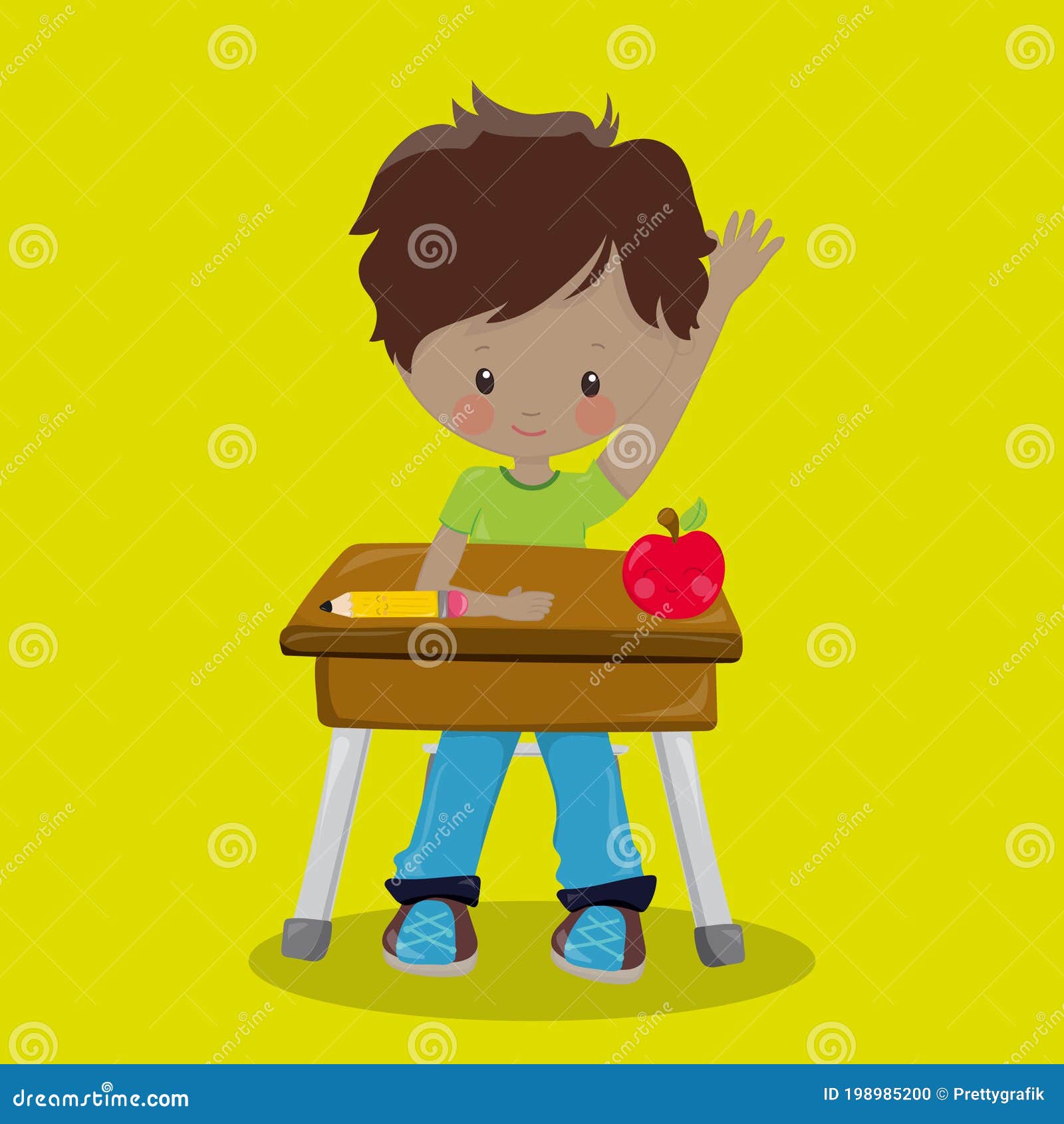 Classroom Kids Mulatto Boy Brown Left Hand Up 22 Stock Vector ...