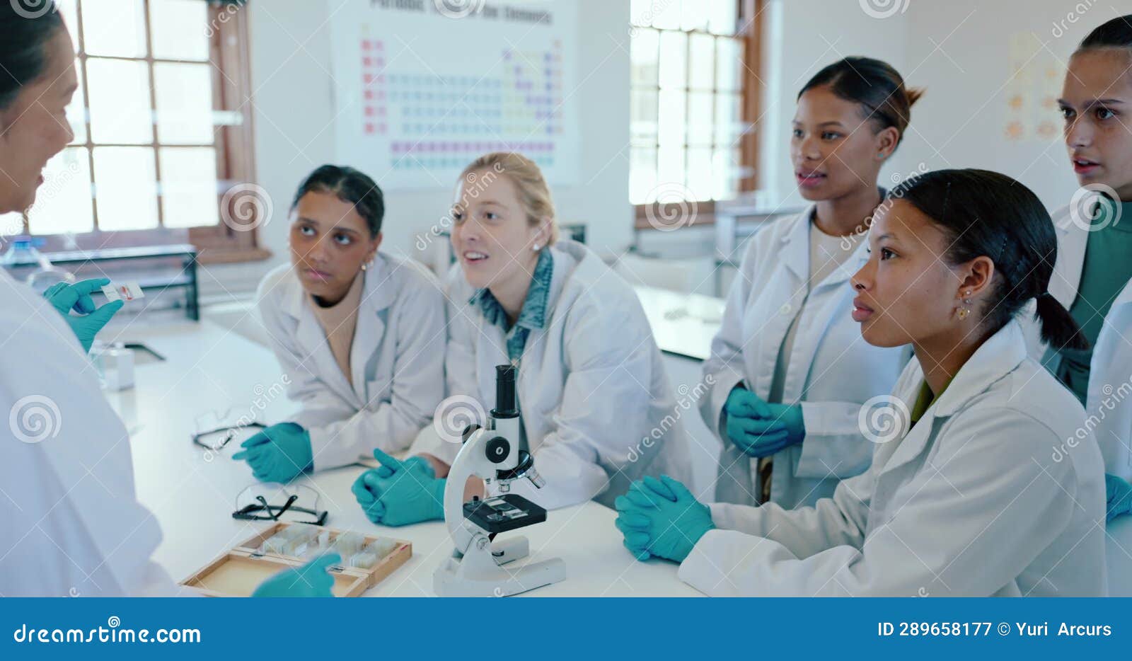 Classroom, Knowledge and Professor with Students, Lab Equipment and ...