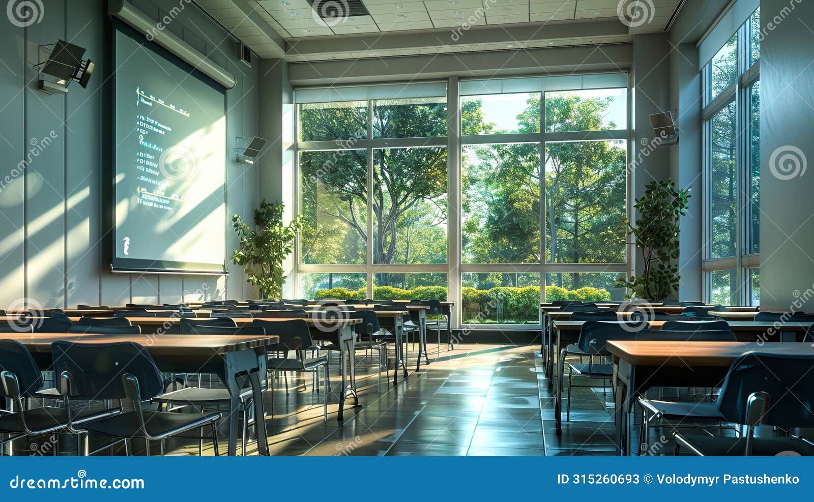 A Classroom with Large Windows and Chairs Stock Image - Image of ...