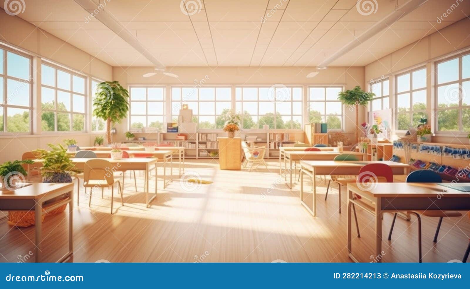 Classroom with Large Windows. Generative AI. Stock Illustration ...