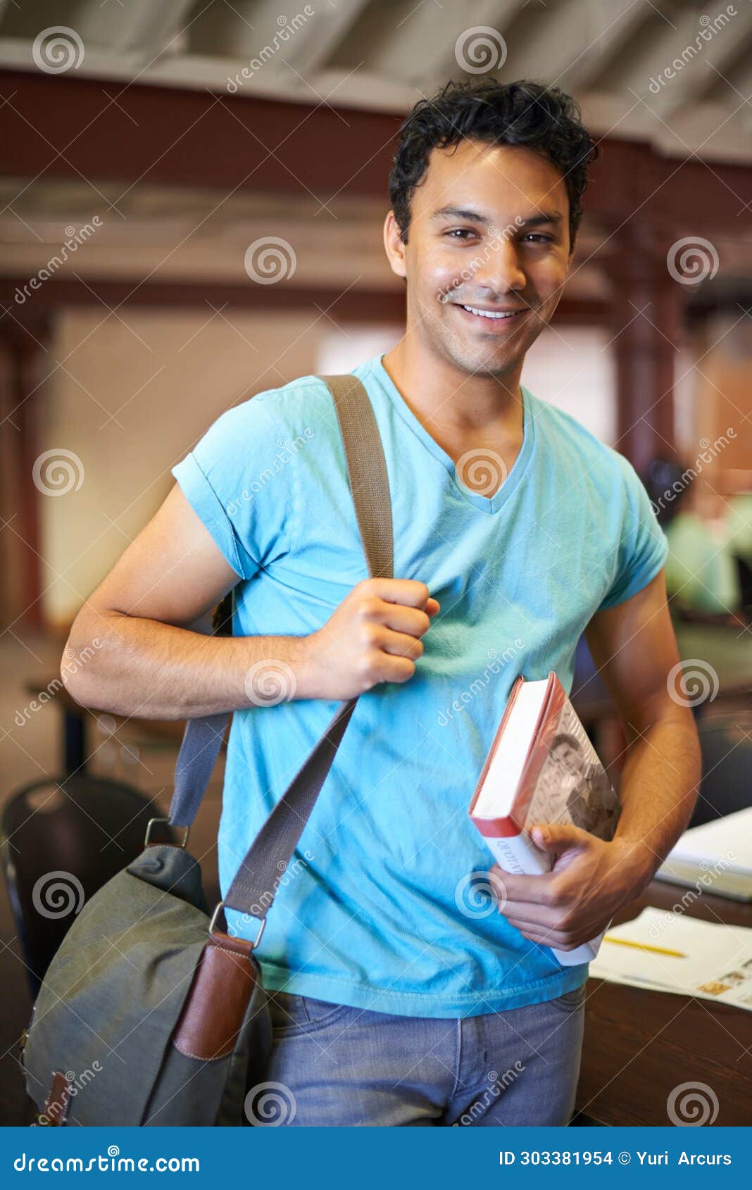 Classroom, Man or College Student with Book, Portrait or Studying for ...