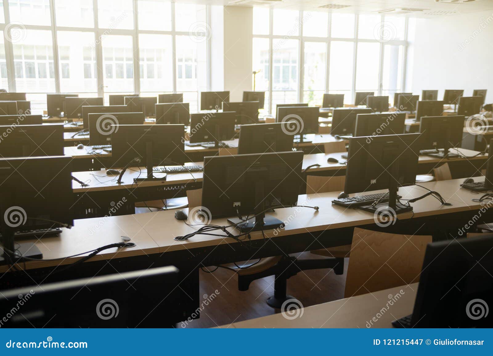 Office Room of Many Desktop Computers. Stock Image - Image of network ...