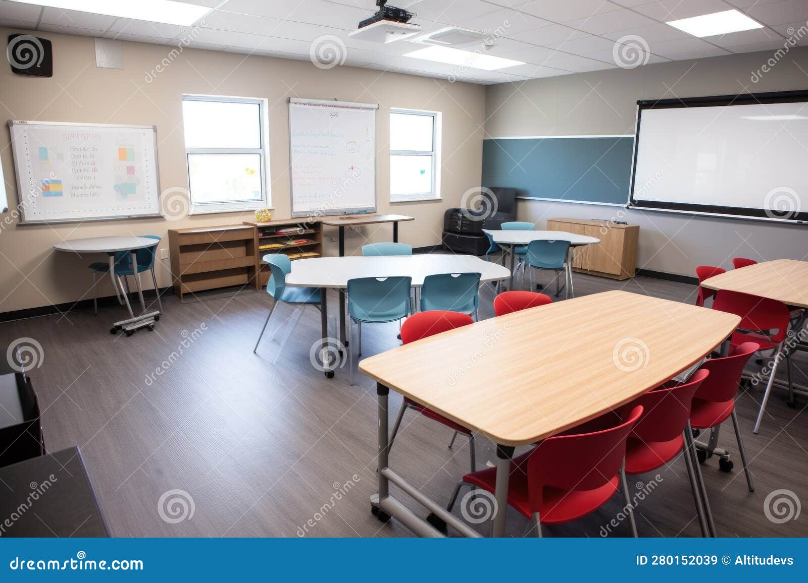 A Classroom with Modern Furniture and Interactive Whiteboard, Perfect ...