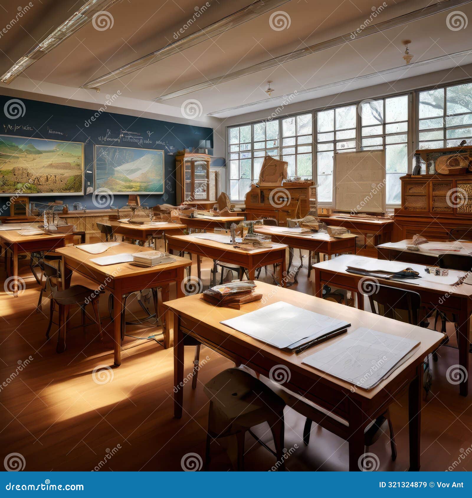 A Classroom in a Museum with Desks Whiteboards and Educatinal a Stock ...