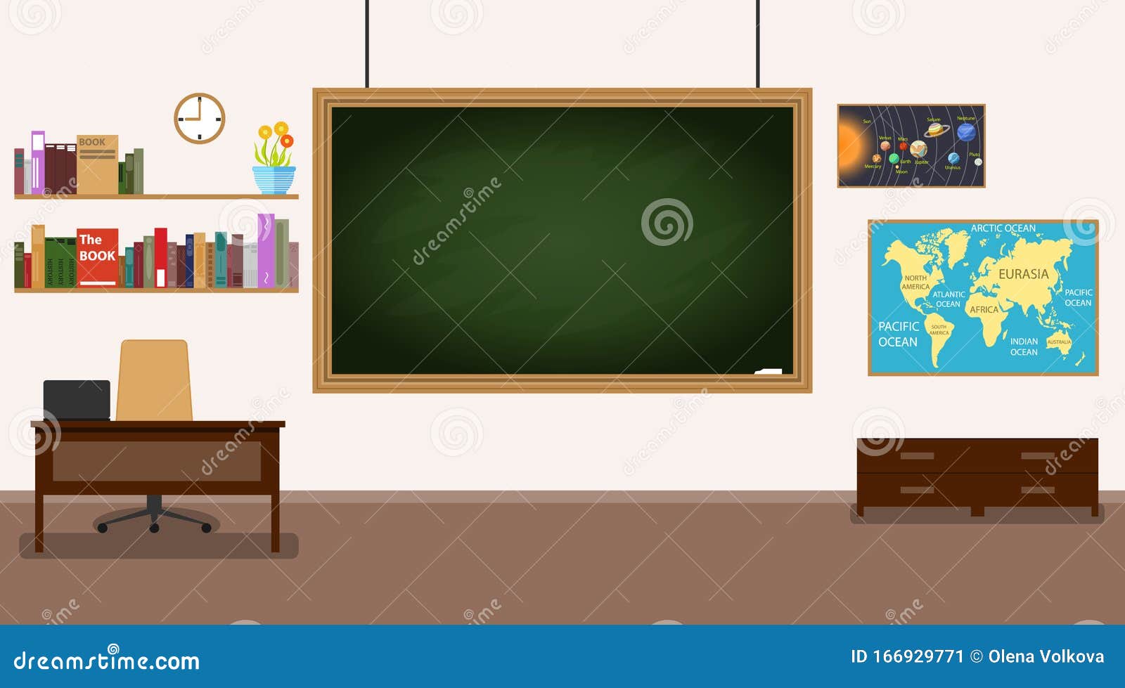 Classroom. Nobody School Classroom Interior with Teachers Desk and ...