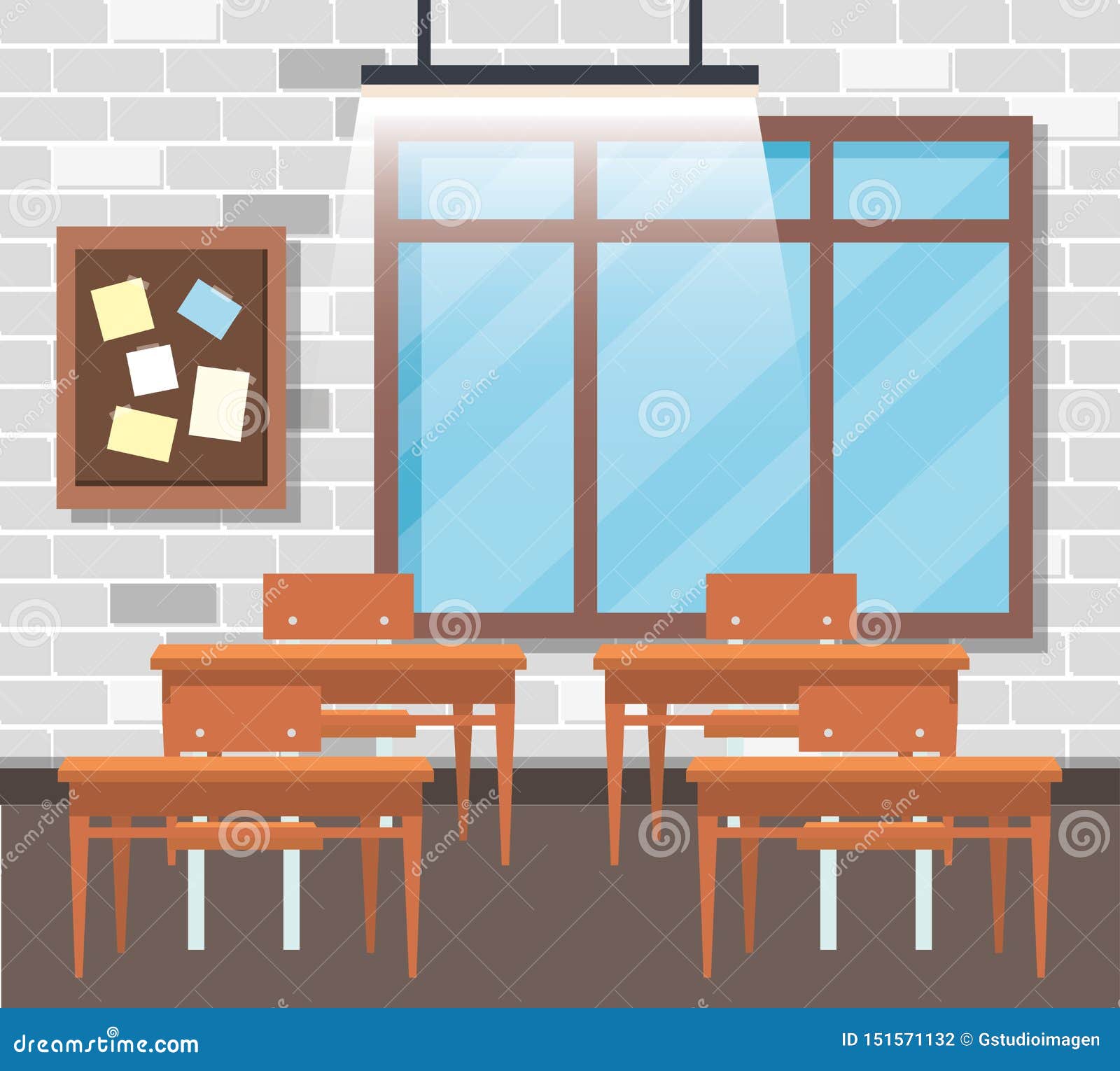 Classroom with Note Board and Window with Desk Stock Illustration ...