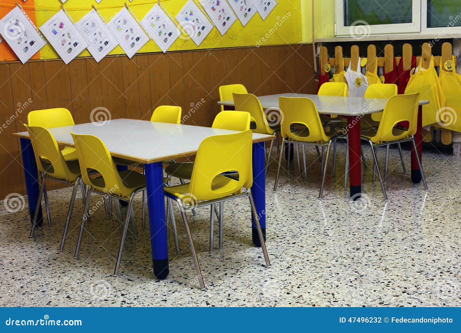 Classroom of a Nursery with the Little Yellow Chairs Stock Photo ...