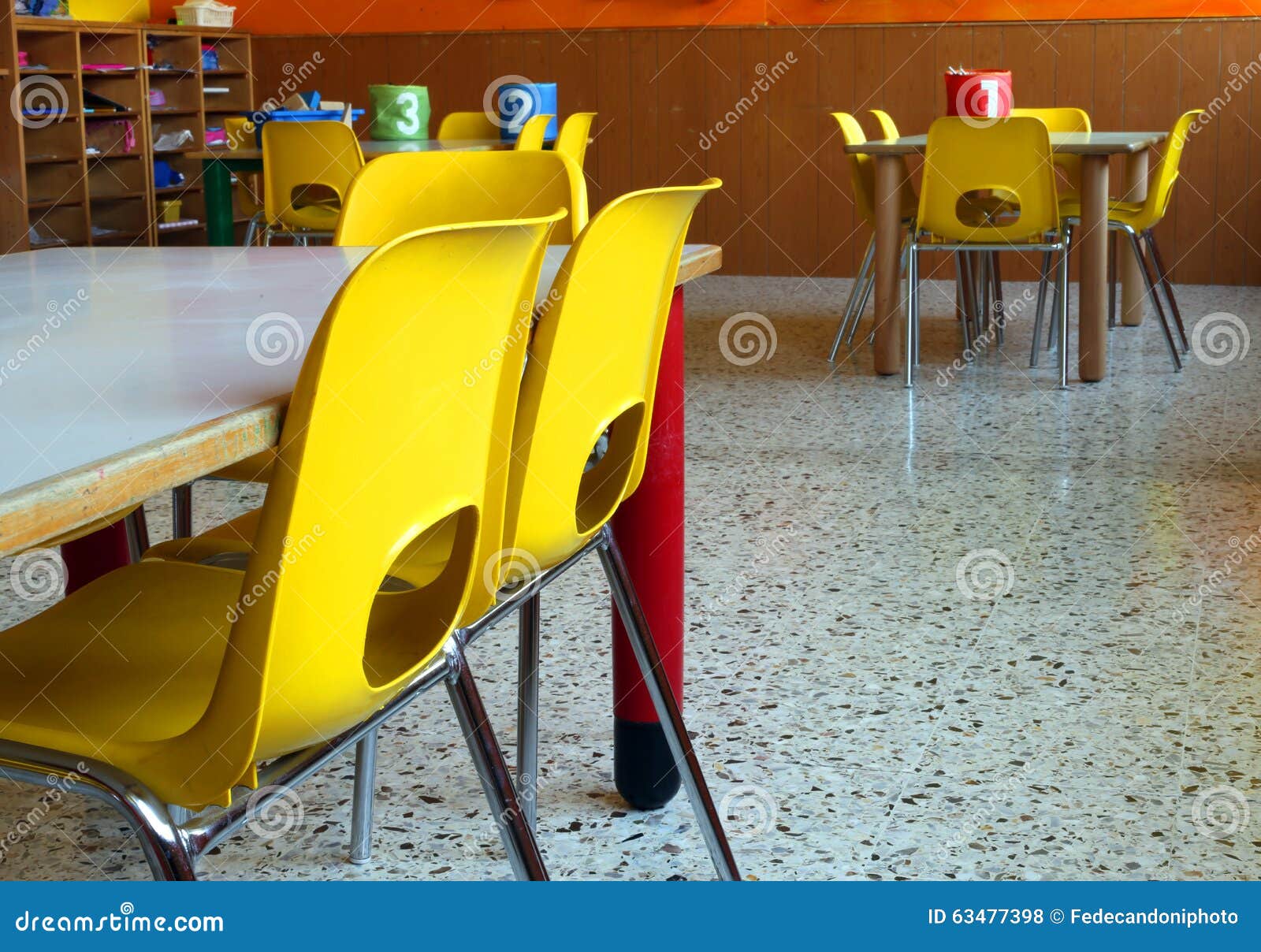 Classroom of a Nursery with the Little Yellow Chairs Stock Photo ...