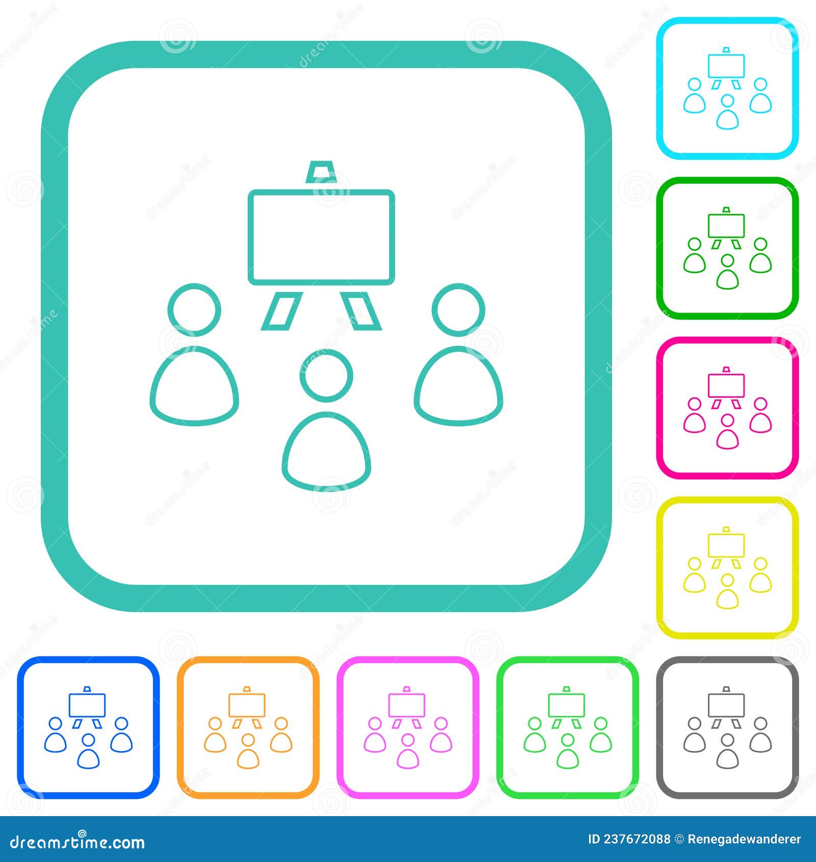 Classroom Outline Flat White Icons In Square Backgrounds Cartoon Vector ...