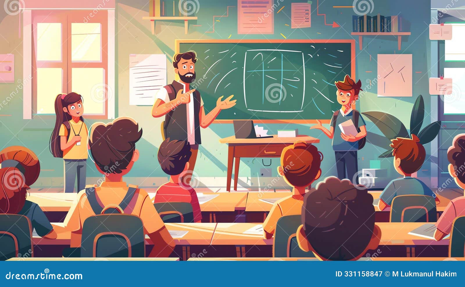 Classroom Presentation Students and Teacher in a Lively Discussion ...