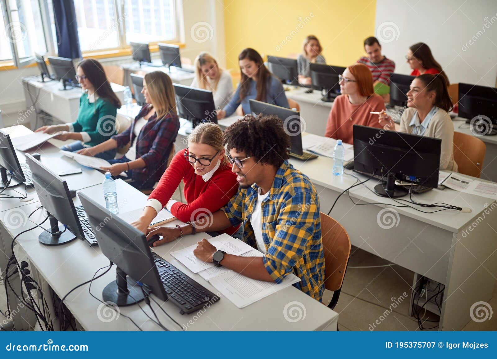Happy Students with Flags in Amphitheater Stock Image - Image of ...