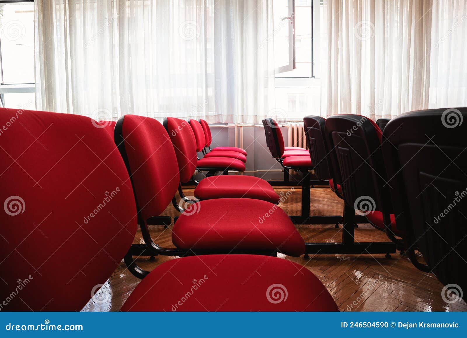 Classroom with Red Chairs stock photo. Image of chair - 246504590