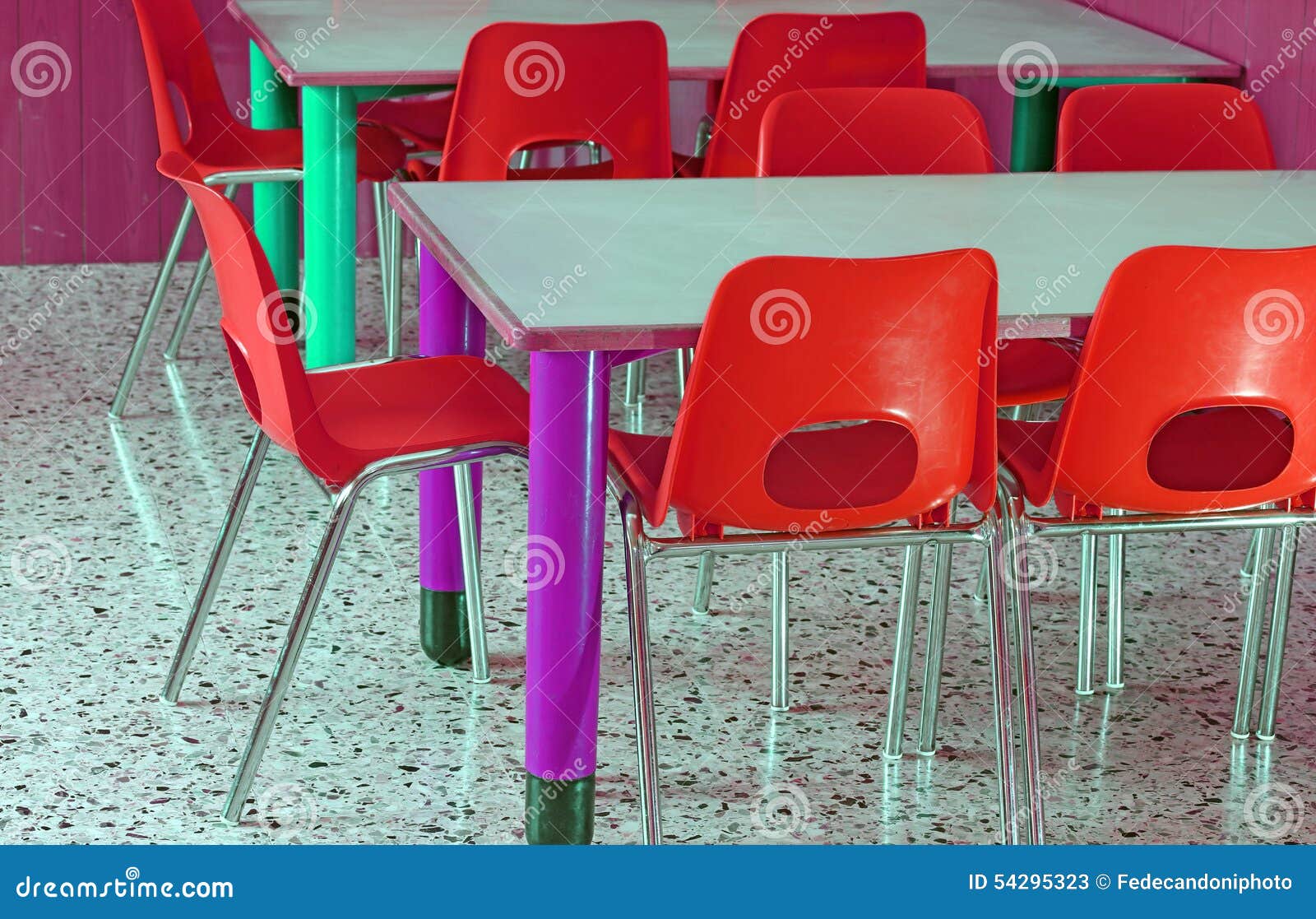 Classroom with Red Chairs in the Preschool Stock Image - Image of ...
