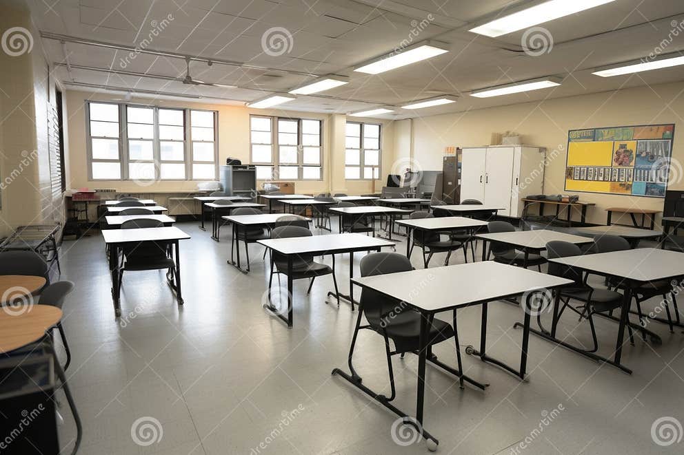 Classroom with Rows of Tables and Chairs, Ready for Students To Take ...