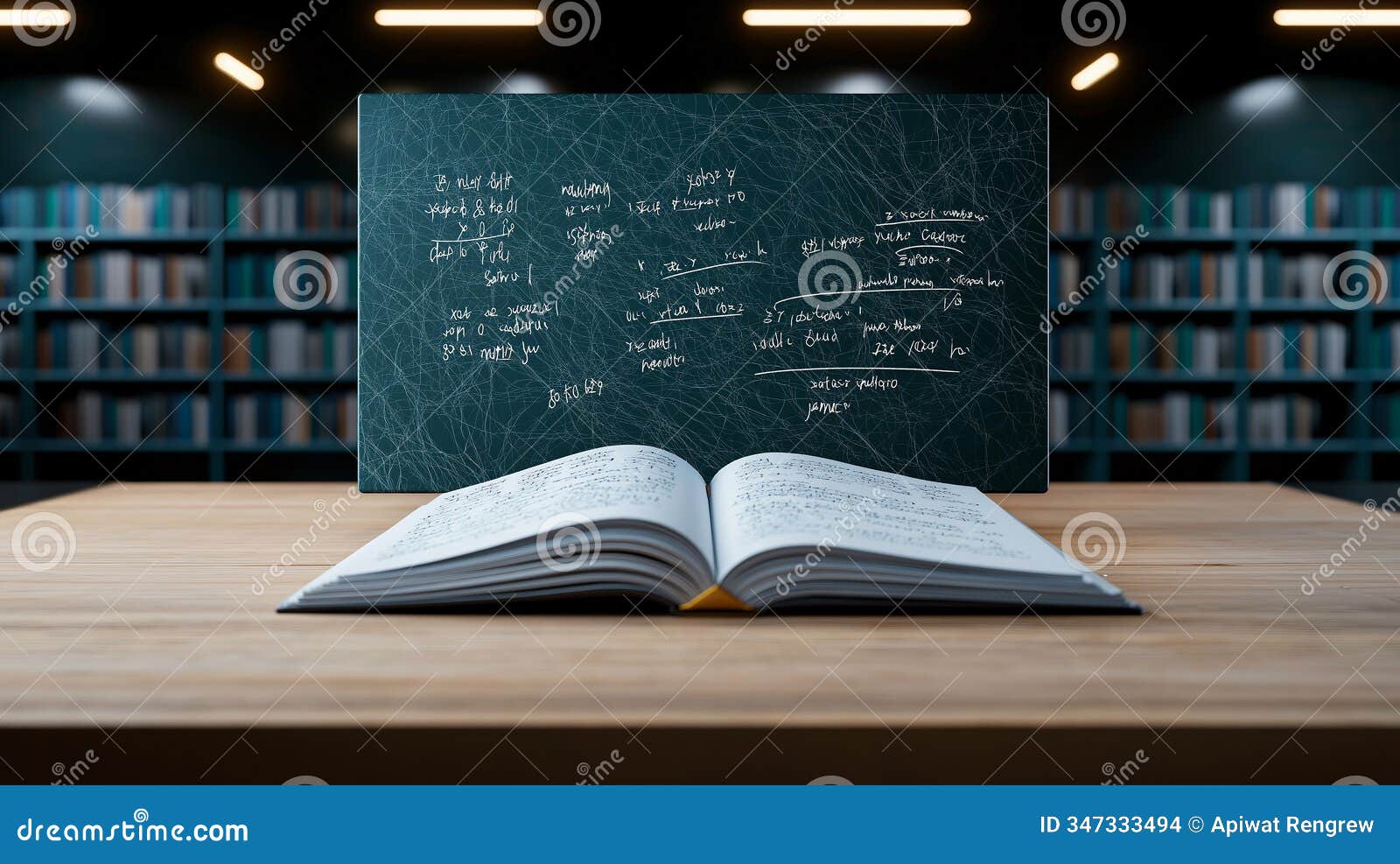 Classroom Scene Featuring Chalkboard Filled with Equations and Open ...