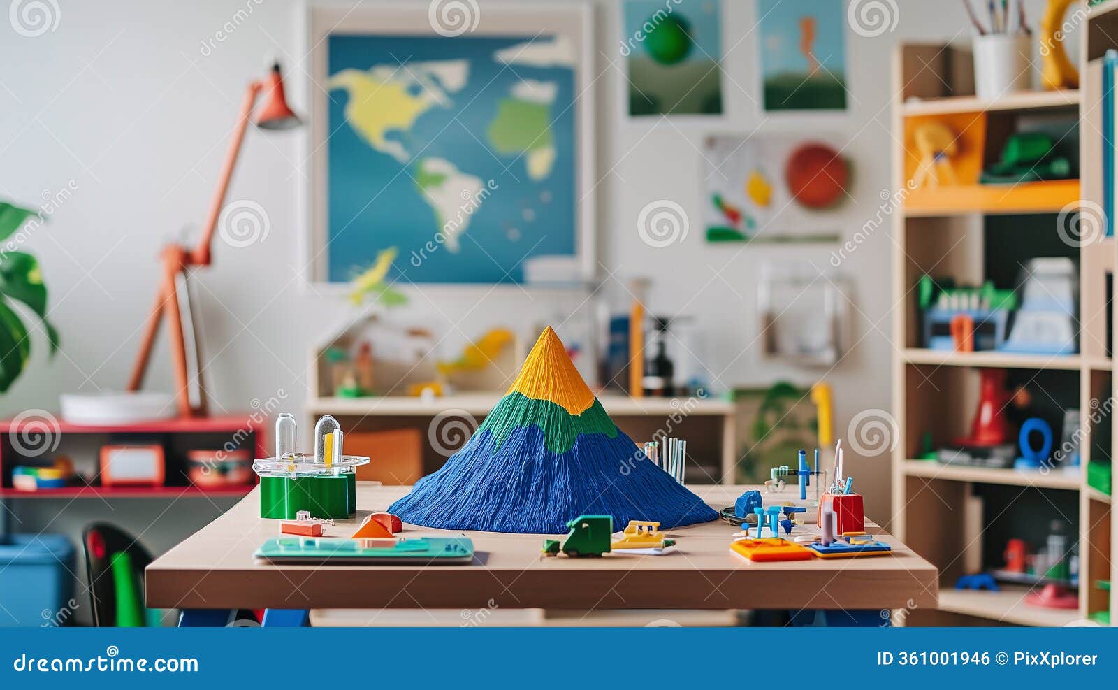 A Classroom Scene Featuring a Model Volcano on a Table, Surrounded by ...