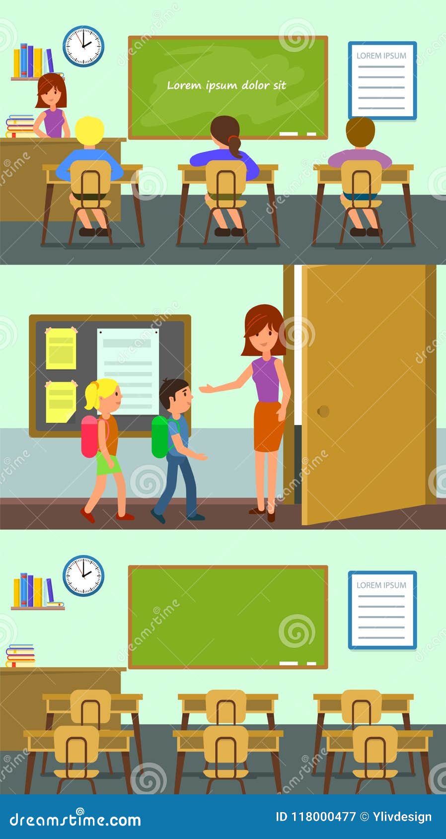 Classroom School Banner Horizontal Set, Flat Style Stock Vector ...