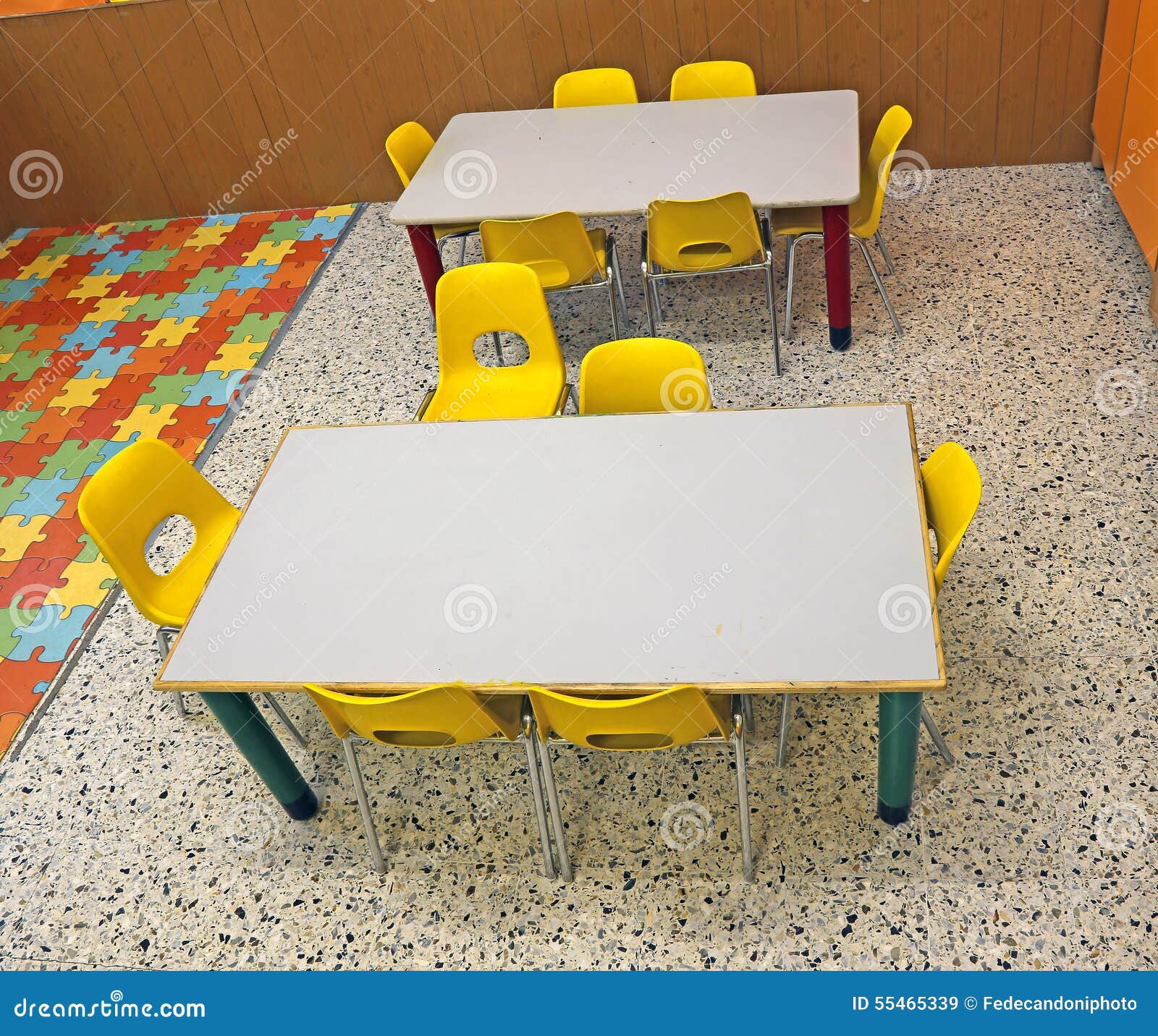 Classroom at the School for Children with Chairs and Tables Stock Image ...