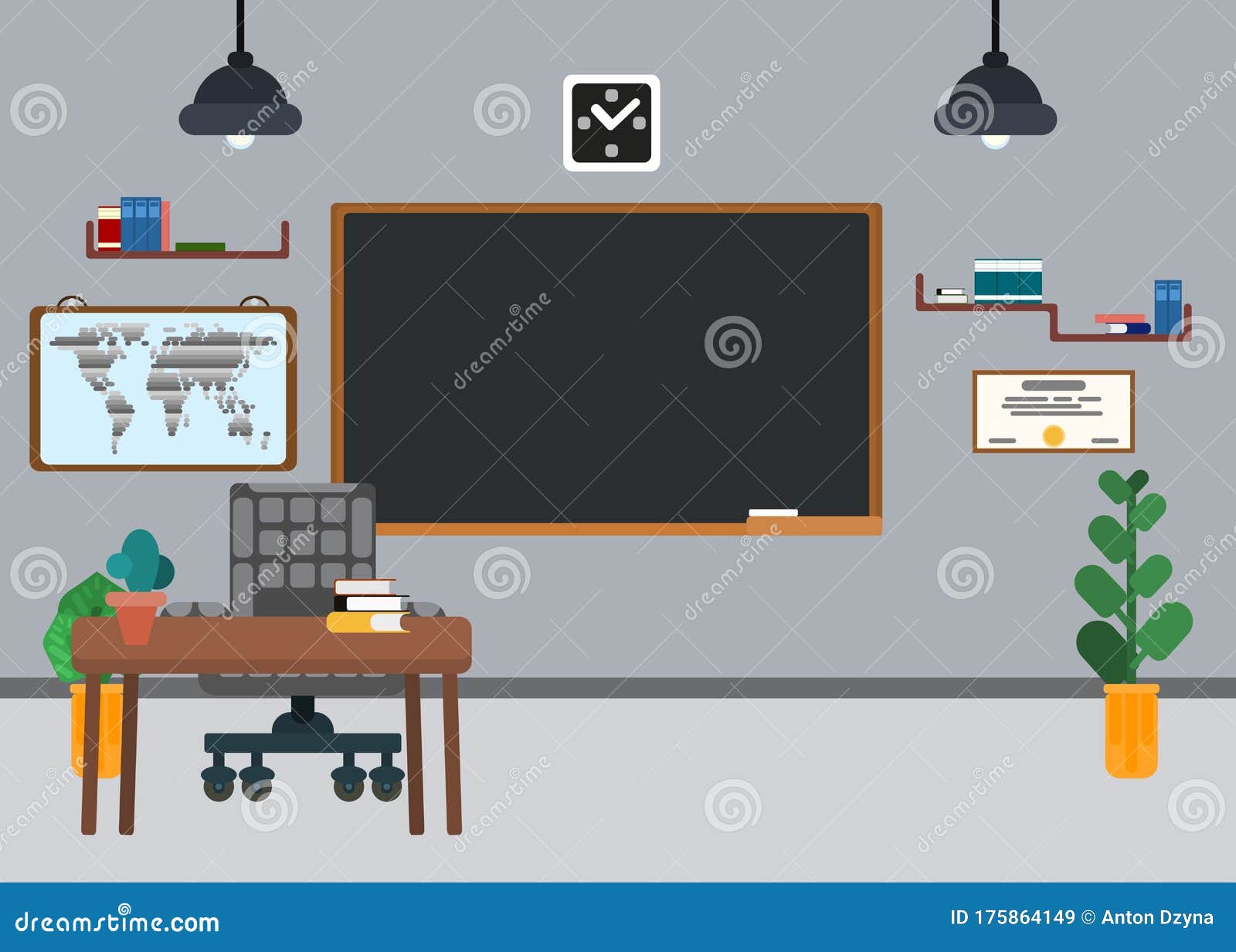 Classroom School Interior Teacher`s Desk. Vector Stock Illustration ...