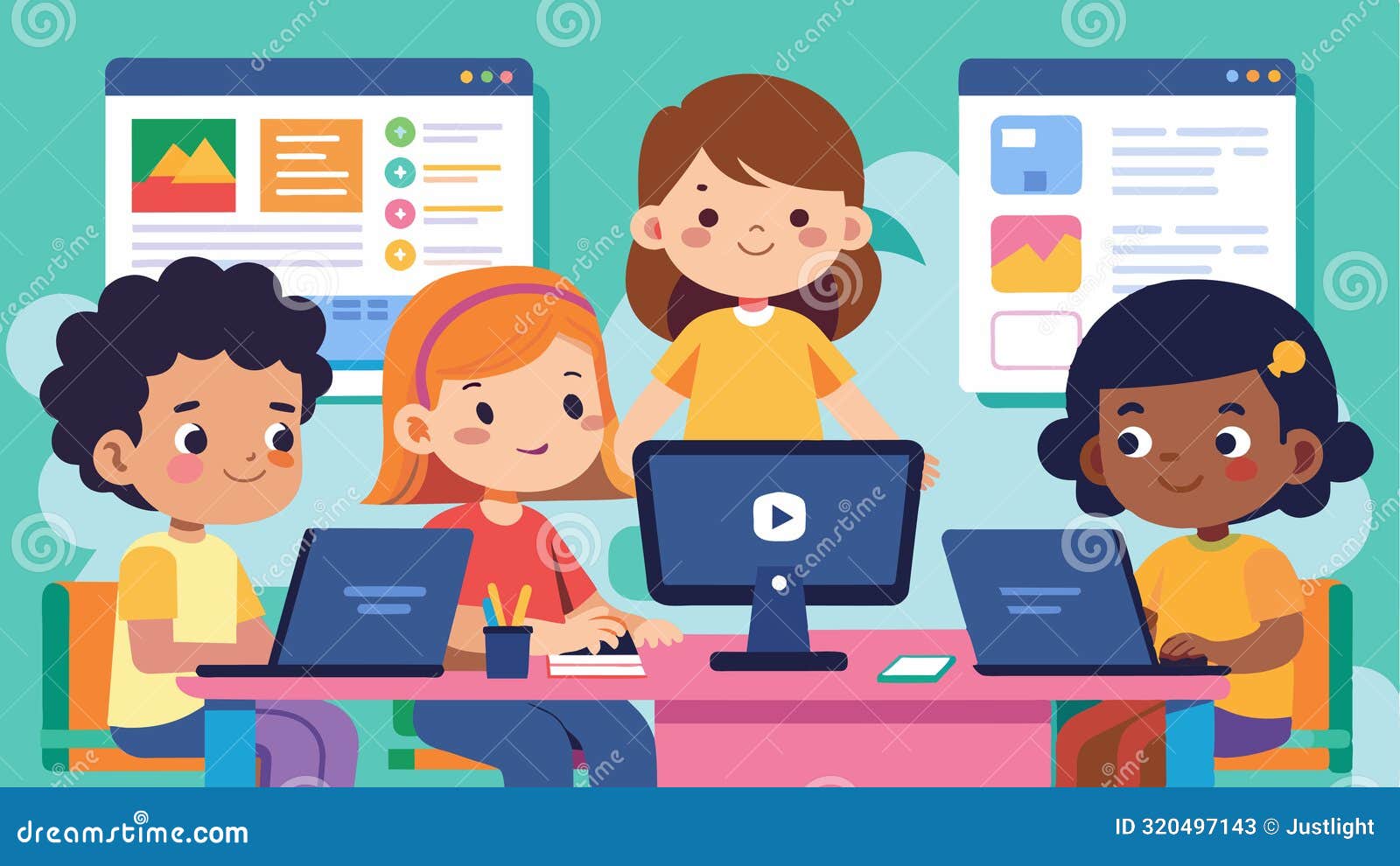 In a Classroom Setting a Group of Kids Engaged in a Fun Game of Coding ...