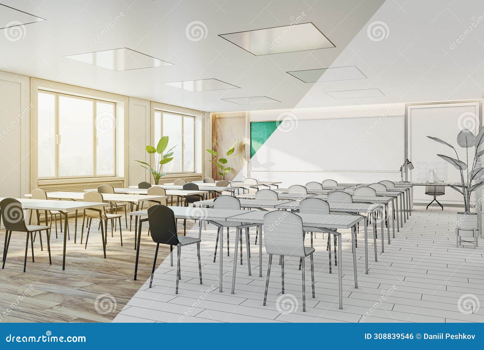Classroom Showing a Blend of Finished Interior and Wireframe Design ...