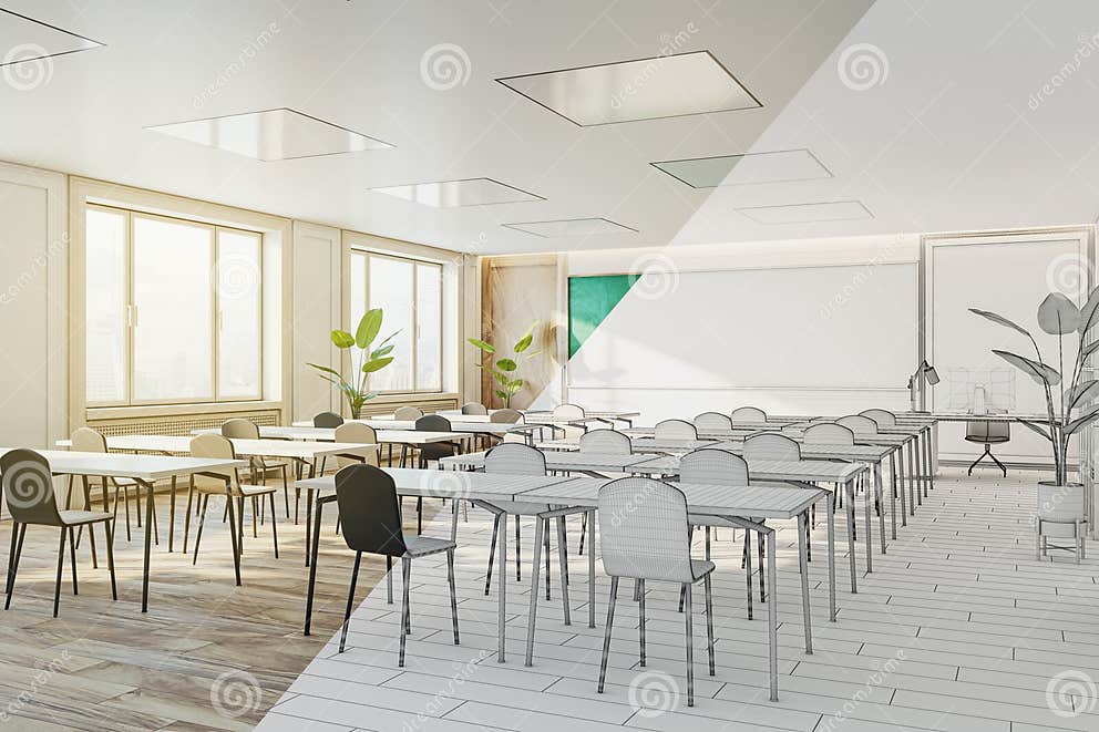 Classroom Showing a Blend of Finished Interior and Wireframe Design ...