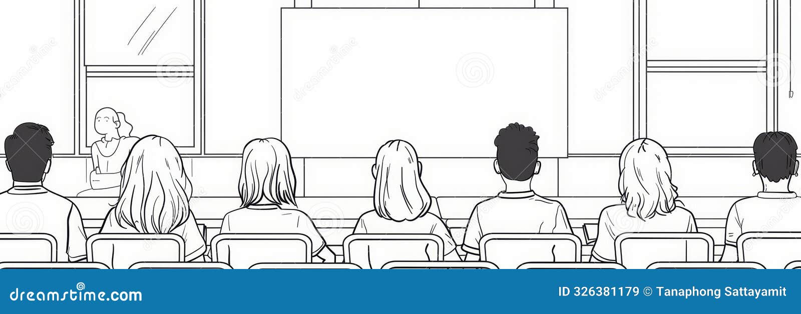 Classroom with Students Facing a Blank Board a Simple Illustration of a ...