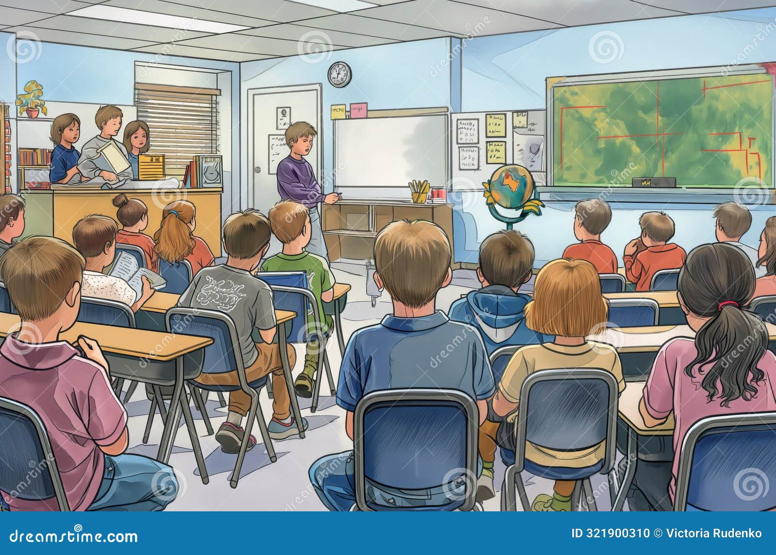 Classroom with Students Learning Stock Illustration - Illustration of ...