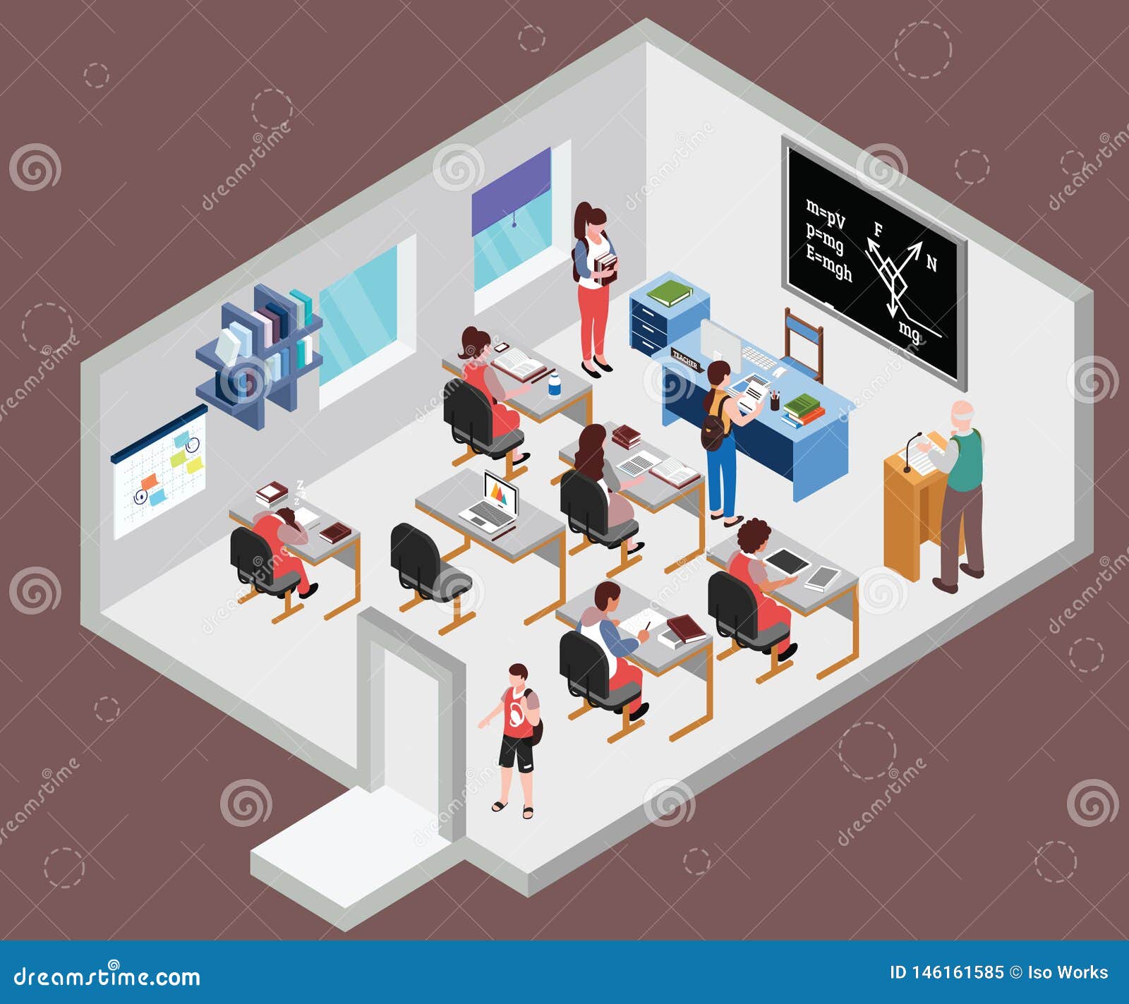Classroom of Students Studying Isometric Artwork Concept Stock ...