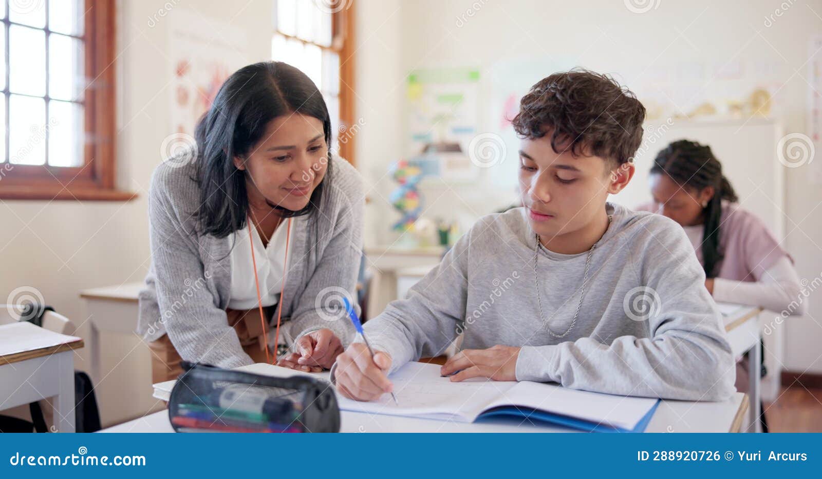 Classroom, Students or Teacher with Education, Conversation or Notebook ...