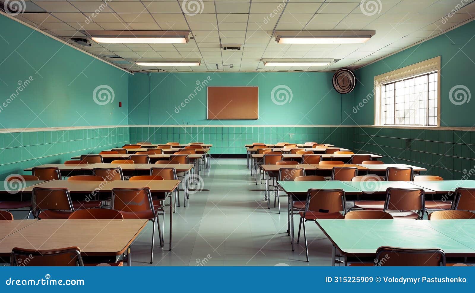 A Classroom with Tables and Chairs Stock Image - Image of indoor, floor ...