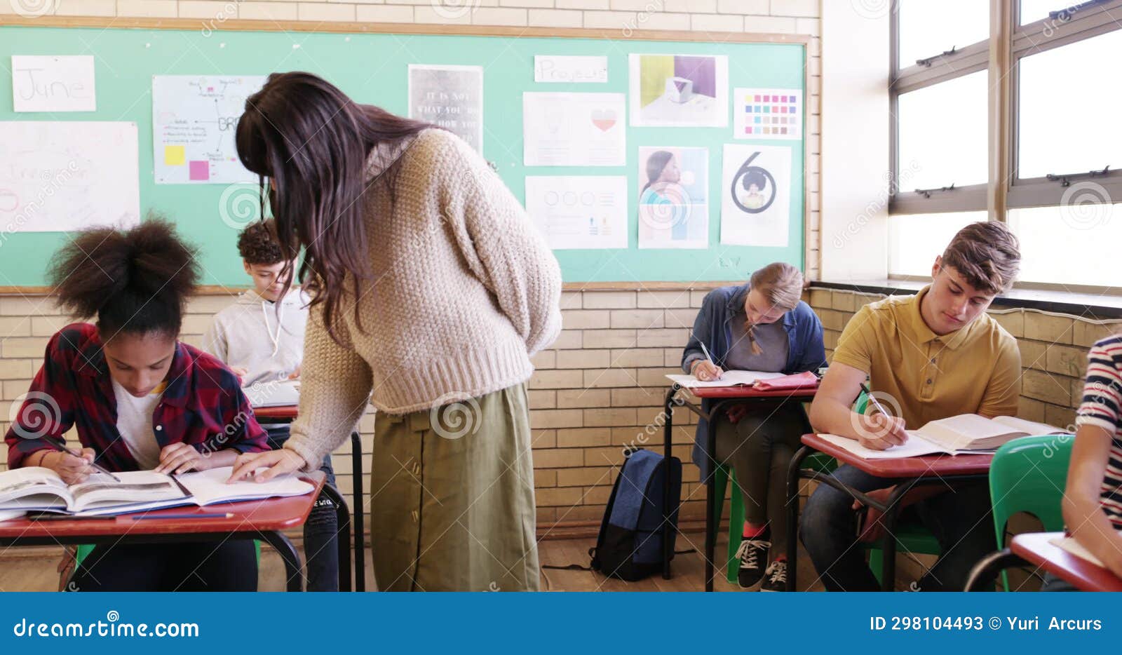 Classroom, Teacher and Walking by Students with Education, Studying and ...