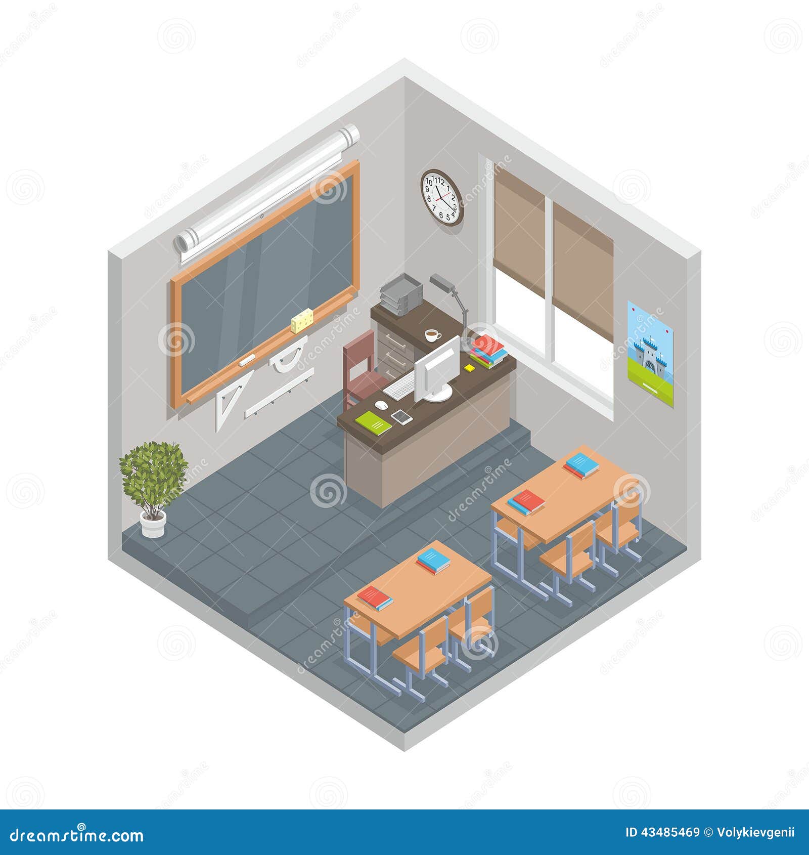 Classroom stock vector. Illustration of desk, desks, interior - 43485469