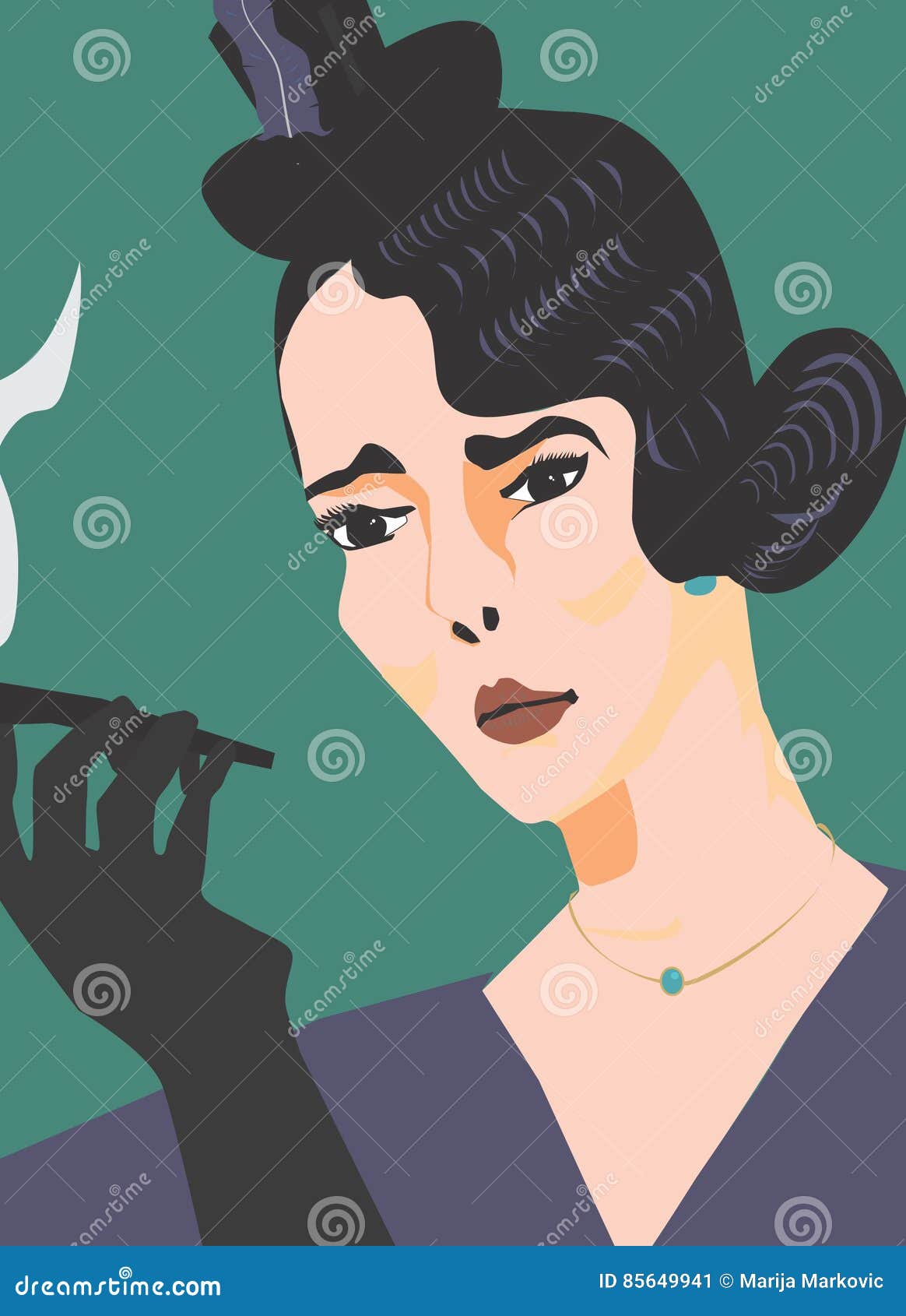 Classy lady 30s stock illustration. Illustration of feather - 85649941