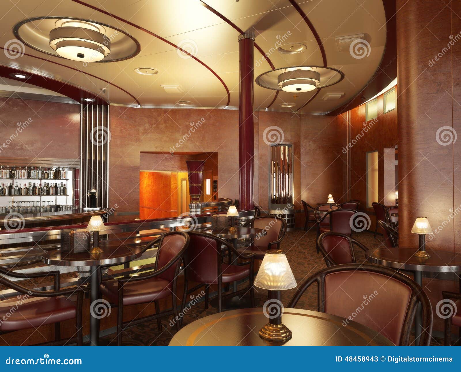 Classy Upscale Restaurant Interior With Bar. Royalty-Free Stock Photo ...