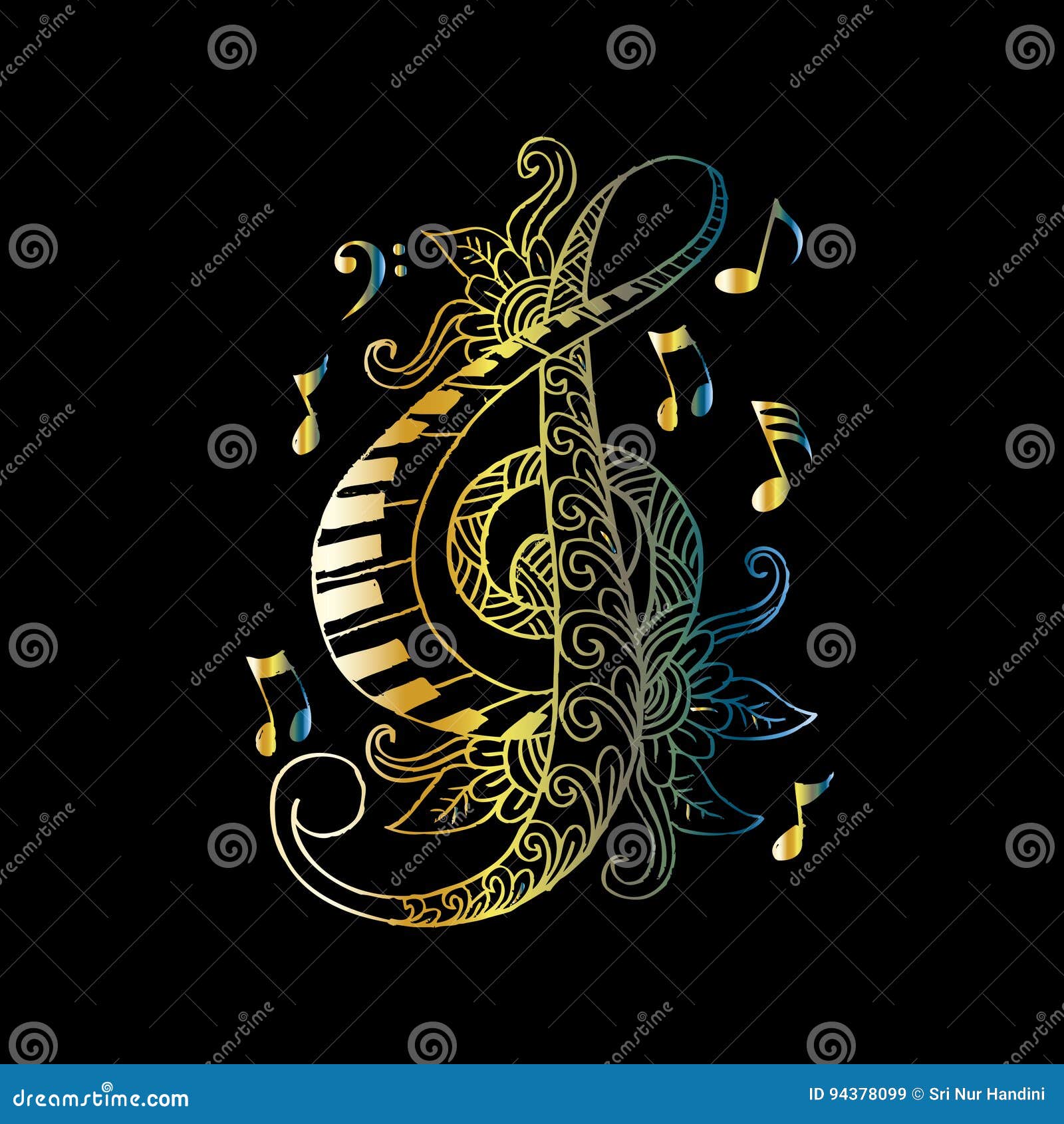Clave De Sol Decorativa Floral Stock de ilustración - Ilustración de ...