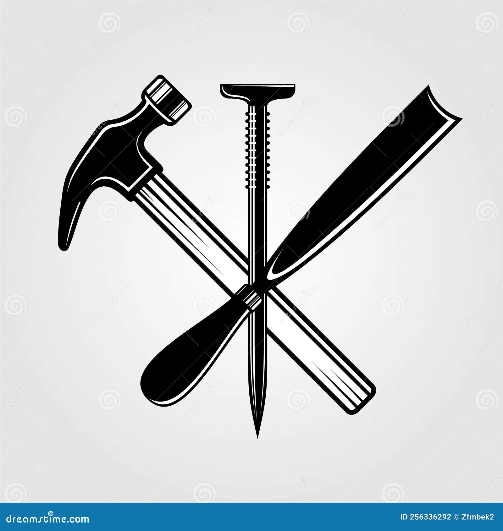 Claw Hammer, Chisel and Nail Isolated on White Stock Vector ...