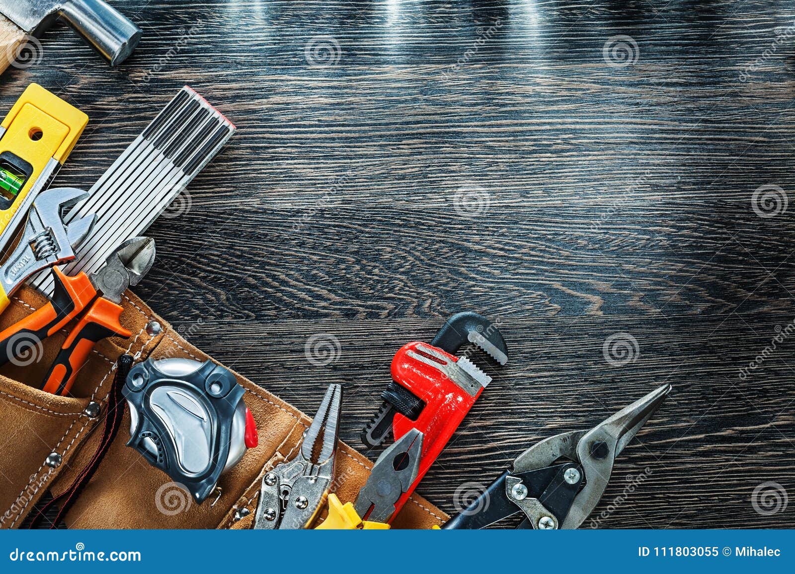 Claw Hammer Construction Level Adjustable Spanner Measuring Tape Stock ...