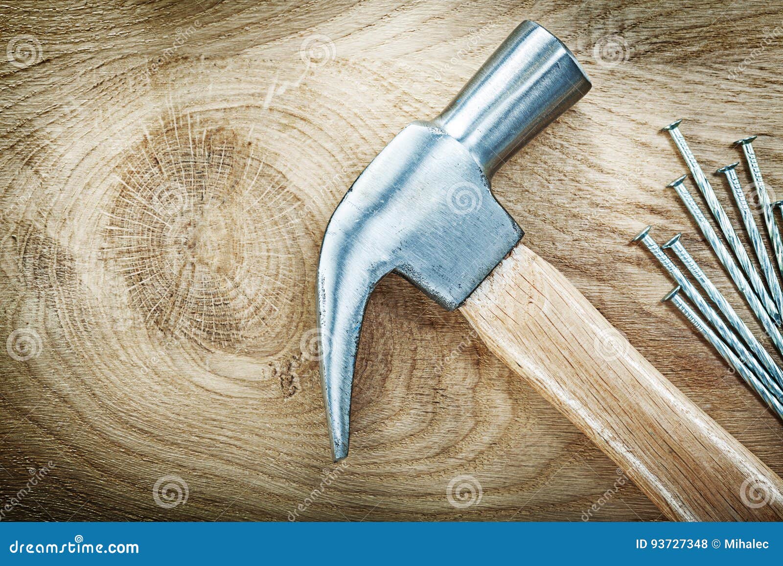 Claw Hammer Pile of Construction Nails on Wooden Board Building Stock ...