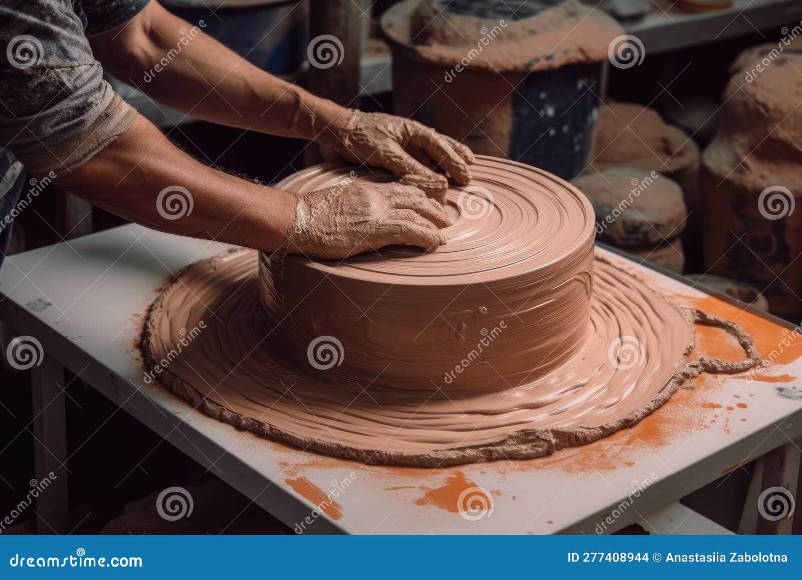 Clay Being Shaped into a Coil. Generative AI Stock Illustration ...