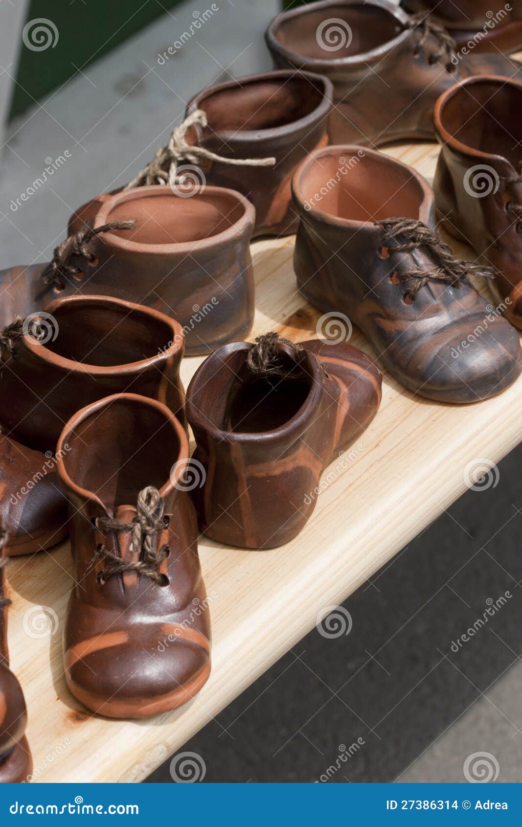 Handmade Clay Boots Used Like Flower Pots Stock Photo - Image of rustic ...